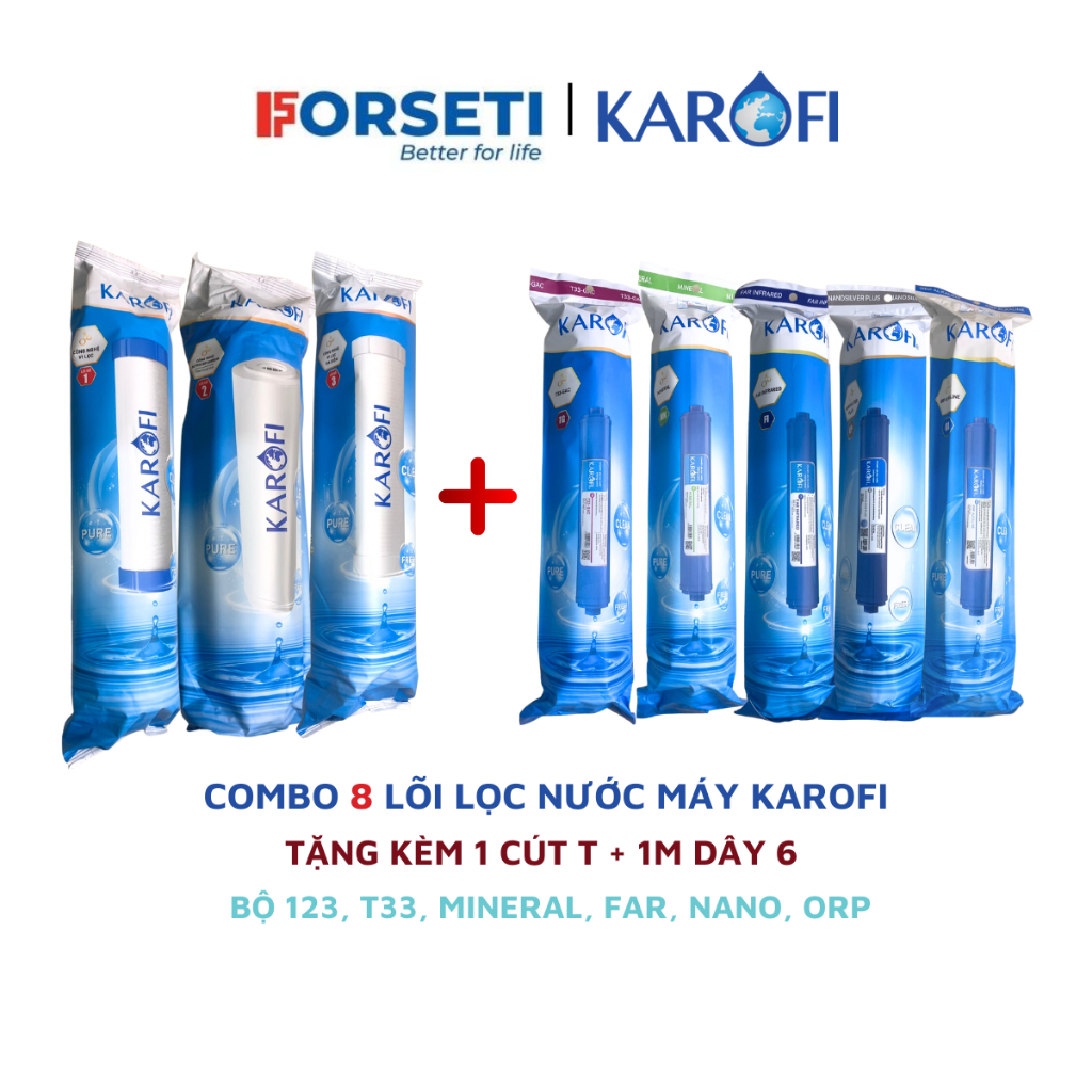 Combo 8 lõi cho máy lọc nước Karofi 12356789 (1 bộ lọc thô số 1,2,3+ 1 ...