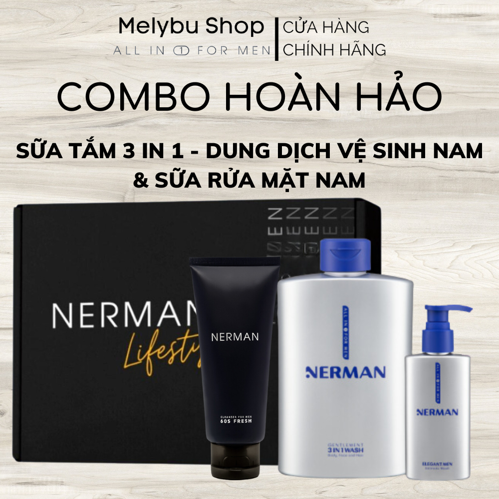 Combo sữa tắm nam 3in1 Nerman 350ml và sữa rửa mặt nam Nerman 60S Fresh ...