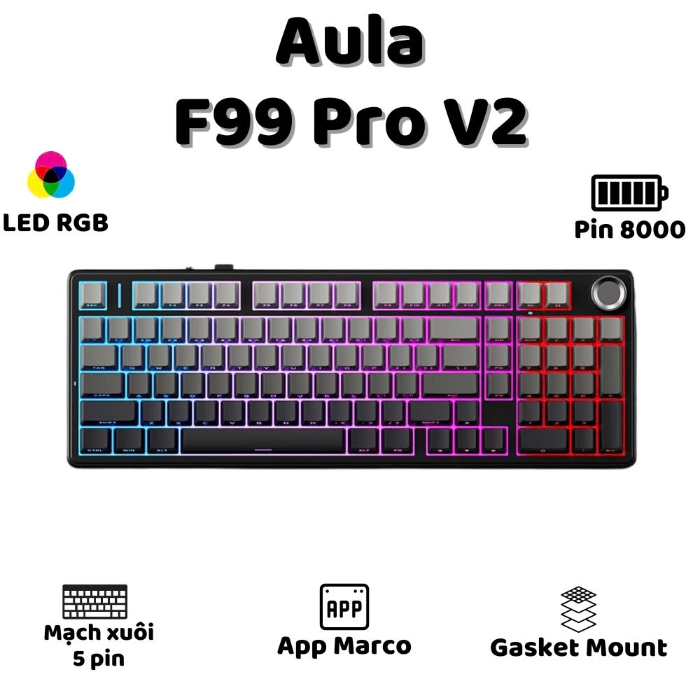 Bàn phím cơ AULA F99 Pro V2- 3 mode kết nối- Mạch xuôi- LED RGB- Hotswap- Hỗ trợ app | Shopee ...