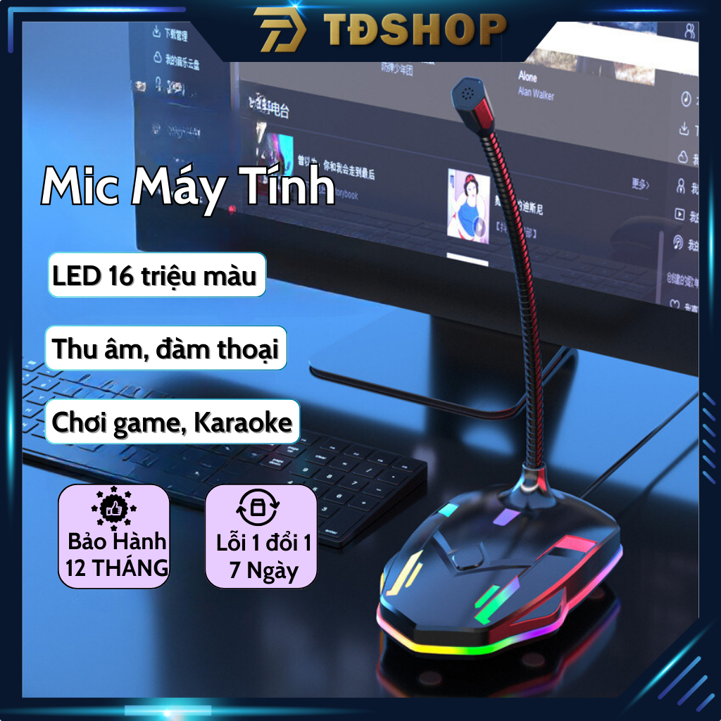Mic Máy Tính, Laptop có đèn RGB Thu Âm Chống Nhiễu Kết Nối Jack USB ...