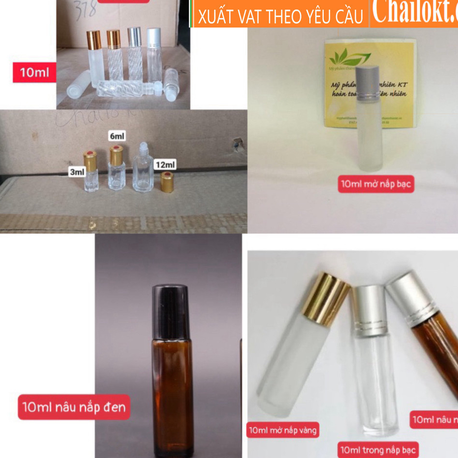 Chai Bi lăn nắp vàng (Set 10 SP) 3ml 6ml 10ml 12ml /bi lăn thuỷ tinh ...