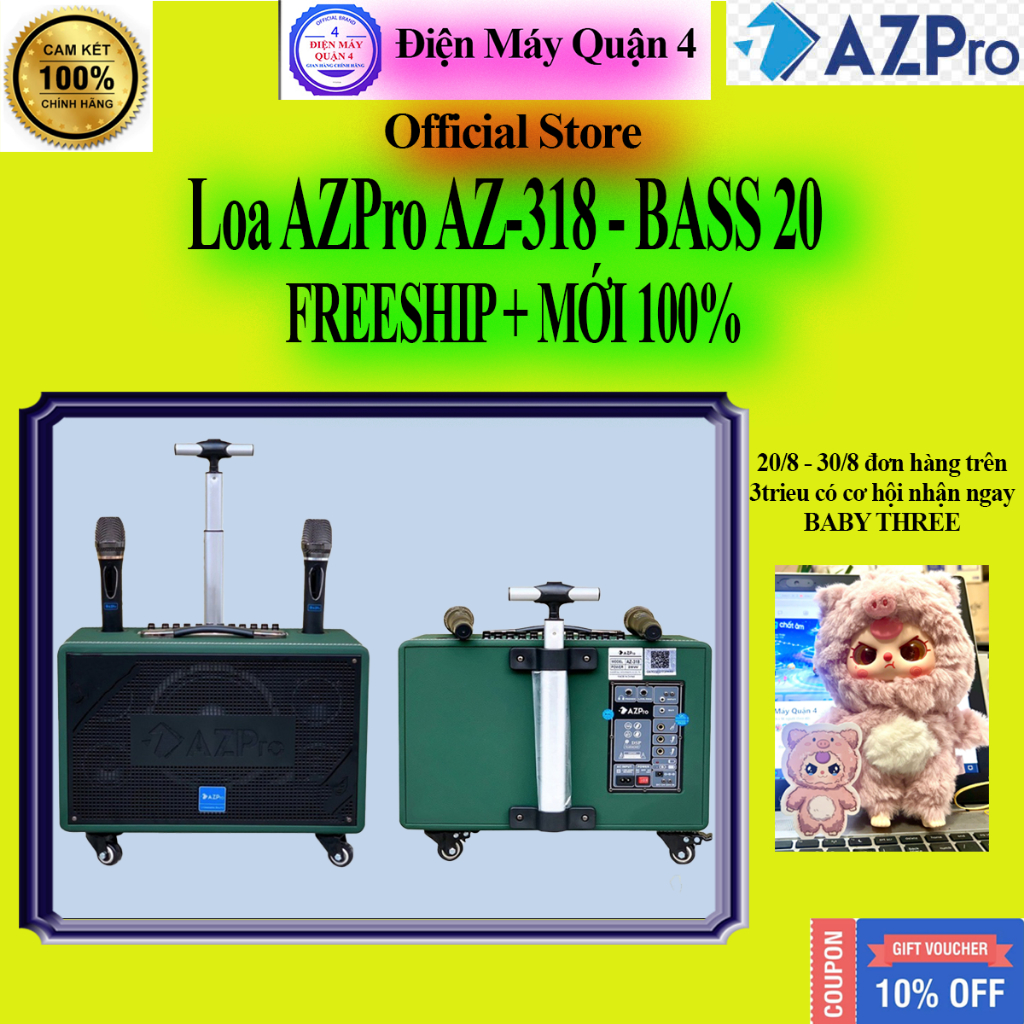 Loa Karaoke AZPro AZ318, AZPro AZ-318 Bass 20cm, Kèm 2 Micro, Hàng ...
