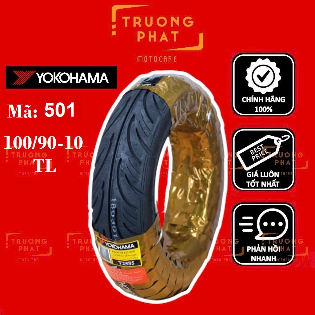 Vỏ lốp xe YOKOHAMA 100/90-10 không ruột mã S501 dùng cho Lead, Atila ...