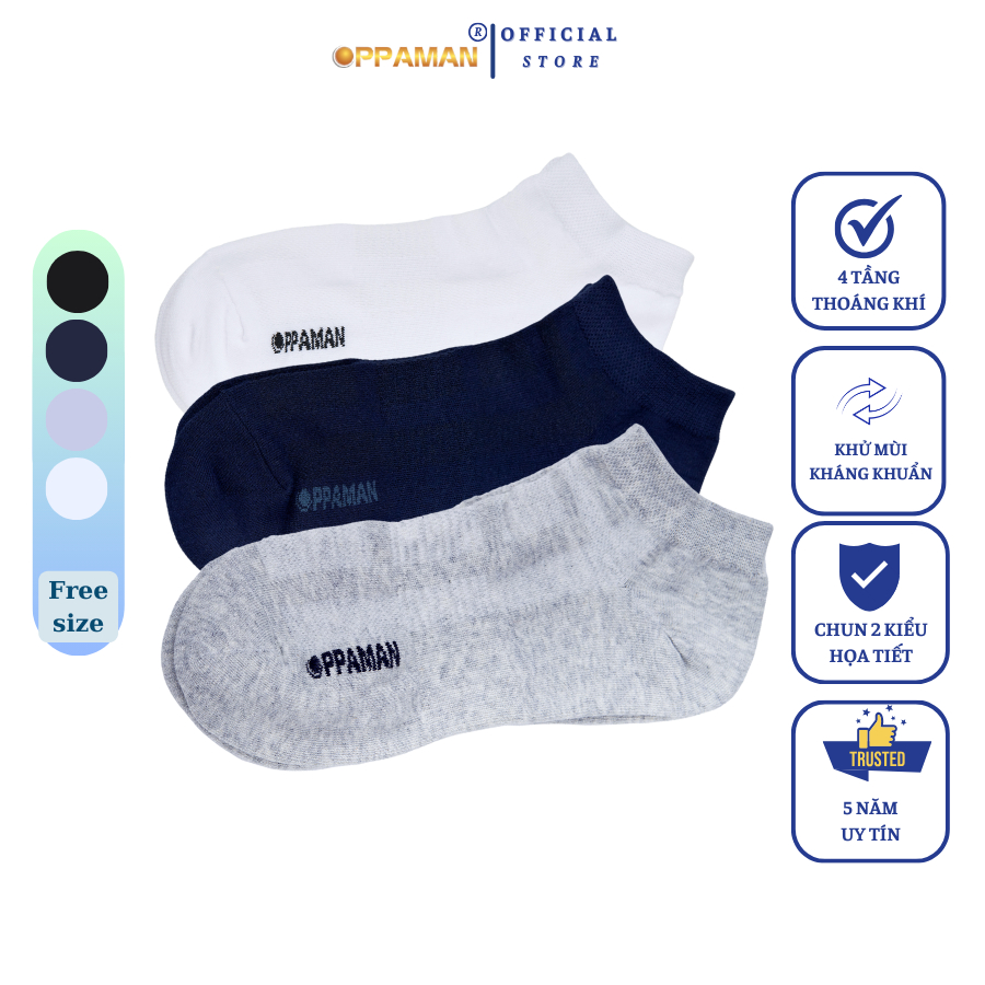 Combo 3 đôi tất vớ nam vải cotton khử mùi kháng khuẩn 4 màu trên mắt cá ...