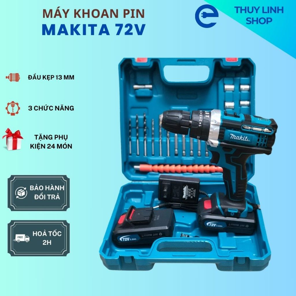 Máy Khoan DESAWI Makita 72v 3 Chức Năng Khoan Tường Bắt Vít Khoan Sắt Gỗ Tặng Phụ Kiện 24 Chi ...