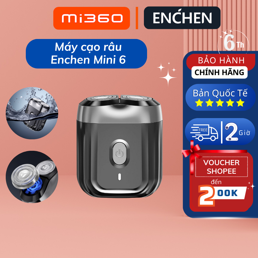 Máy cạo râu Enchen Mini 6 lưỡi dao kép mỏng, chống nước IPX7, pin sử ...