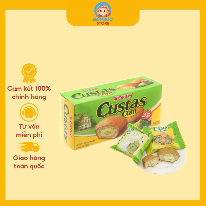 Hộp 6 gói bánh Orion Custas vị cốm Hà Nội 138g - KEM TRỨNG BỌC CỐM XANH, ĐÁNH THỨC HƯƠNG HÀ ...