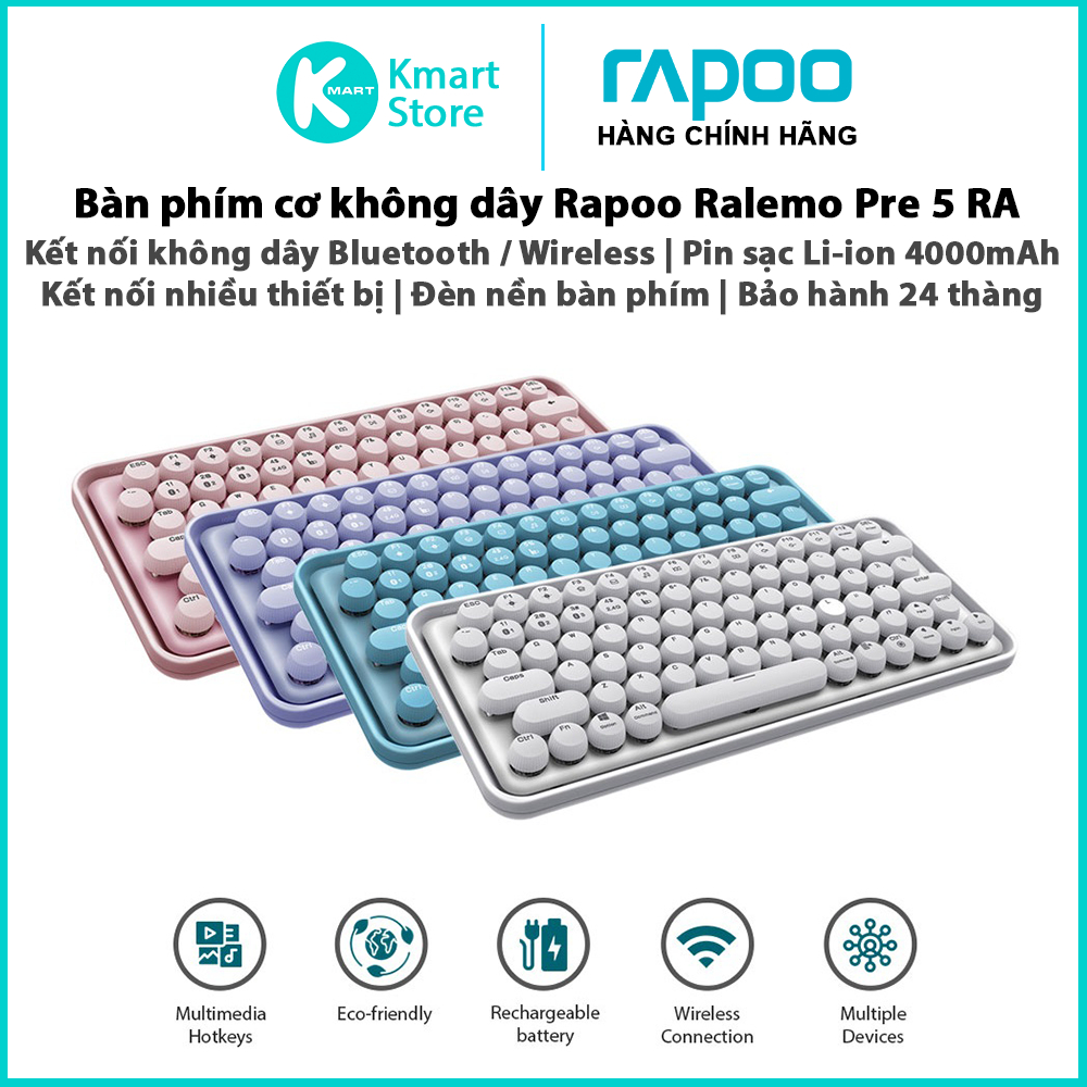 Bàn phím cơ Rapoo Ralemo Pre 5 RA | Sw Blue | Đèn | Kết nối Bluetooth ...