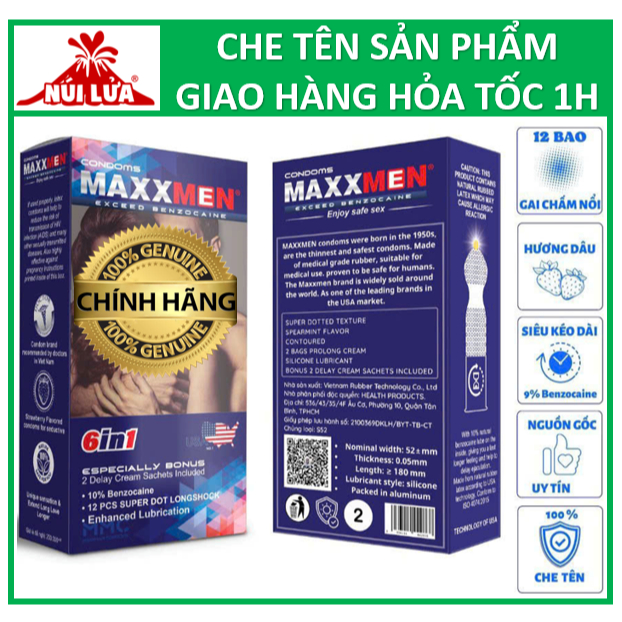 (Che tên) Bao cao su 6 in1 MAXXMEN, bao cao su gai gân siêu mỏng kéo dài thời gian quan hệ ...