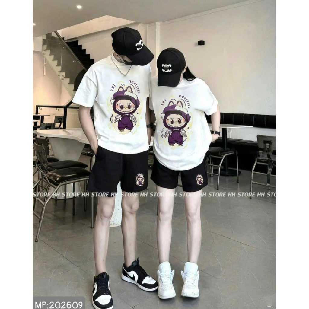 Combo set Quần Áo Labubu unisex áo thun cotton 100%+Quần short dù dày ...