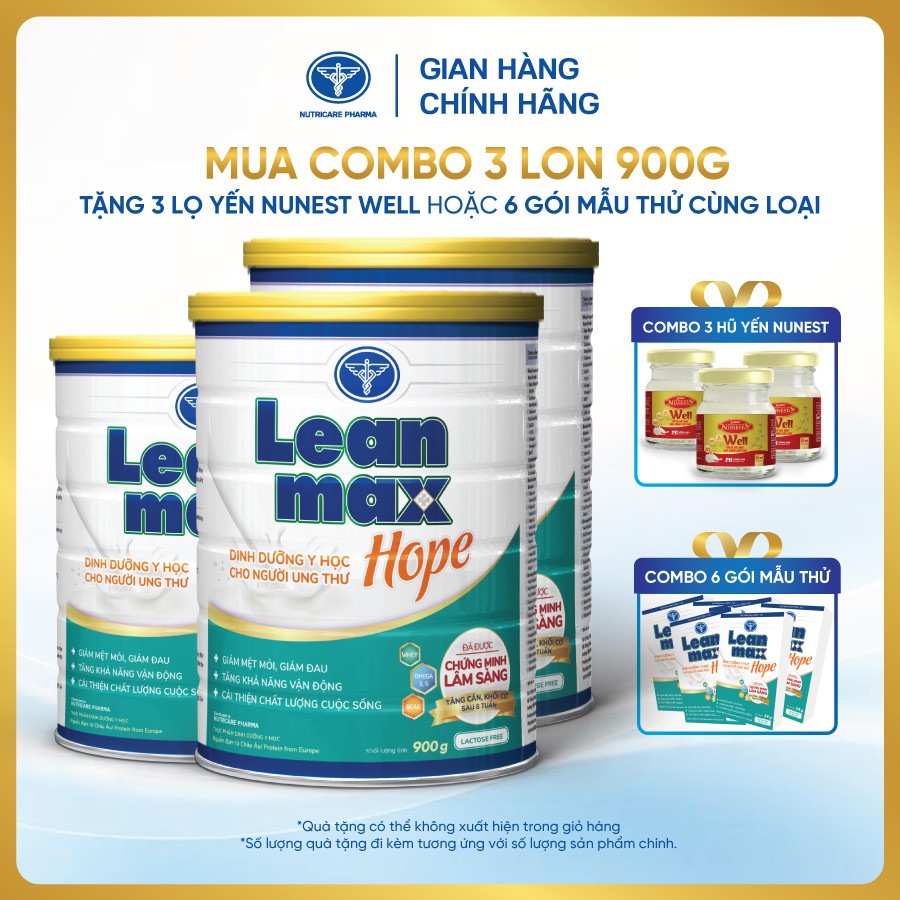 Combo 03 lon Leanmax Hope 900g - Dinh dưỡng hỗ trợ người ung thư, suy ...