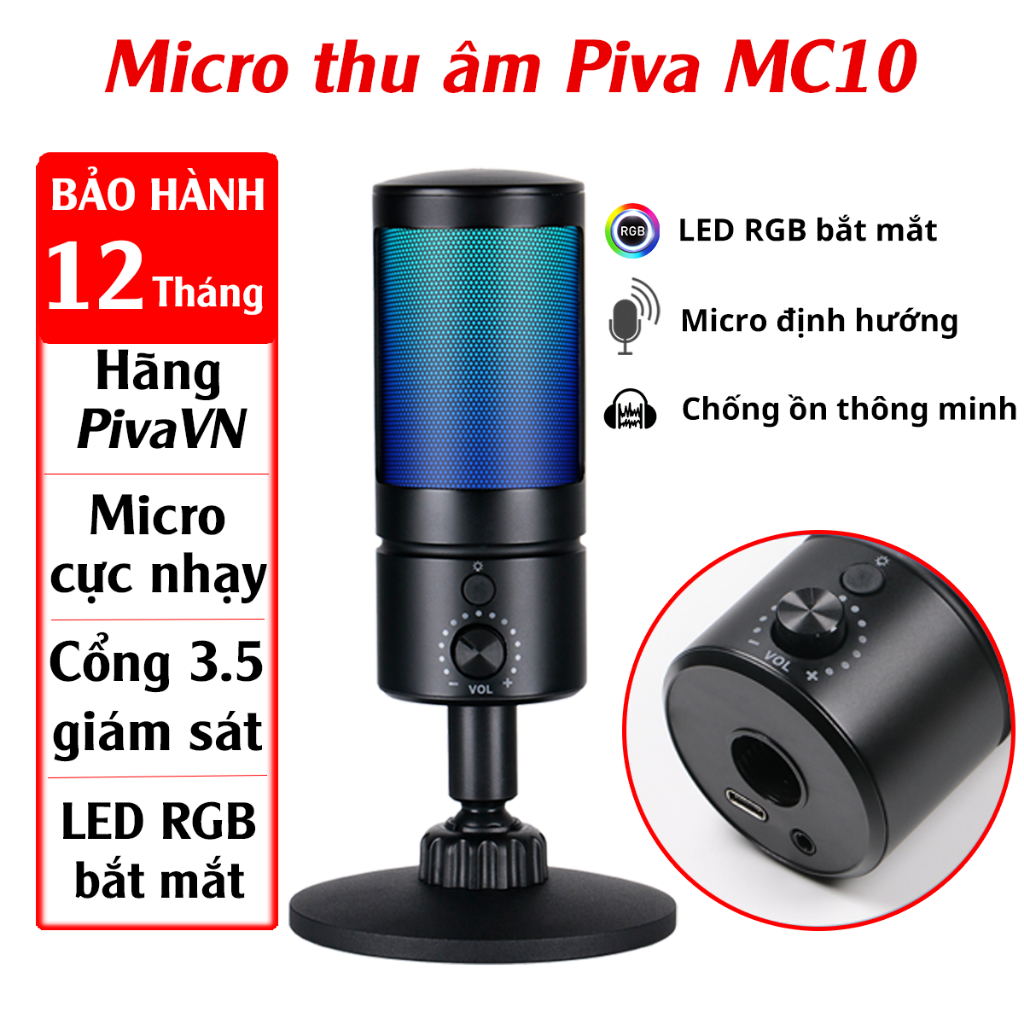 Micro Live Stream Piva MC10 - Mic thu âm chuyên nghiệp - Micro để bàn ...