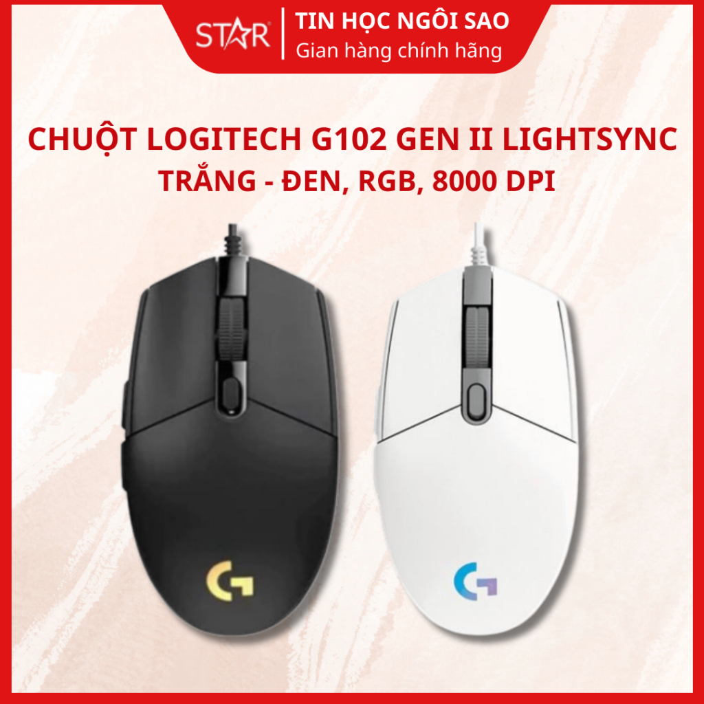 Chuột Gaming Logitech G102 LightSync RGB Gen 2 - Tùy Chỉnh Phần Mềm HUB G(Có Dây /USB / DPI 8000 ...