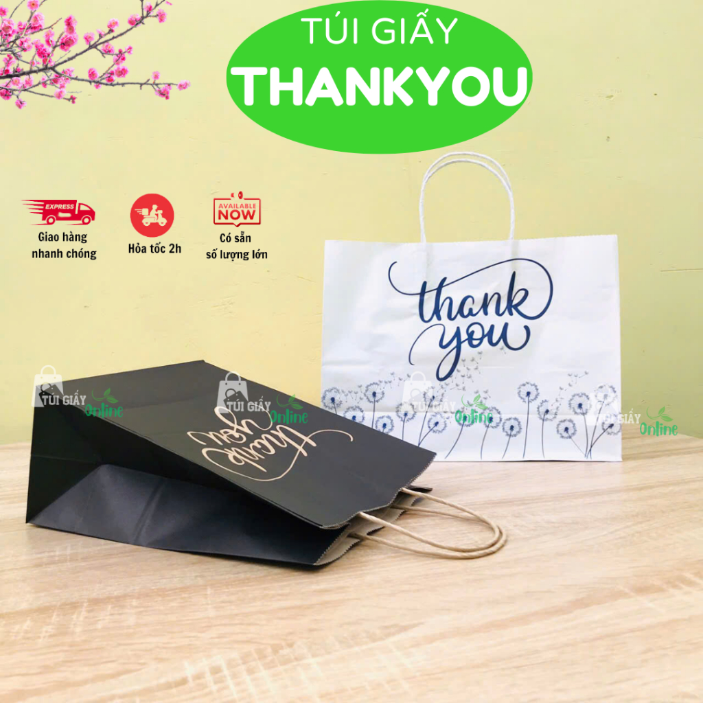 20 Túi giấy kraft in chữ thank you, túi họa tiết cảm ơn dày dặn lịch sự ...
