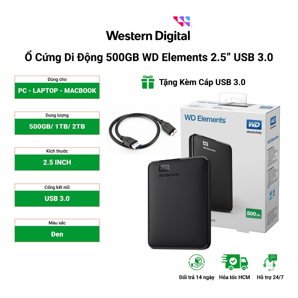 Ổ Cứng Di Động Western Digital Elements 500GB USB 3.0 2.5" phanphoisitoanquoc2020 | Shopee Việt Nam