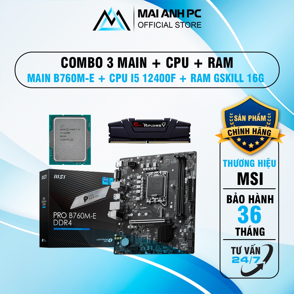 Combo bộ máy tính Main B760M-E + RAM 16G bus 3200 + CPU I5-12400F Hàng chính hãng bảo hành 36 ...