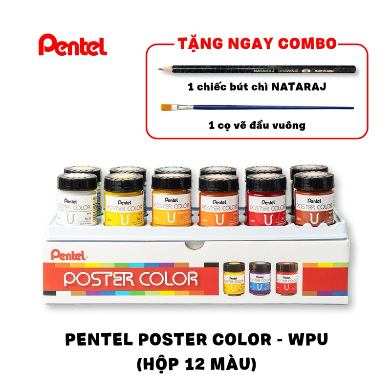 Màu Poster Color Pentel 12 màu WPU2-12. | Shopee Việt Nam
