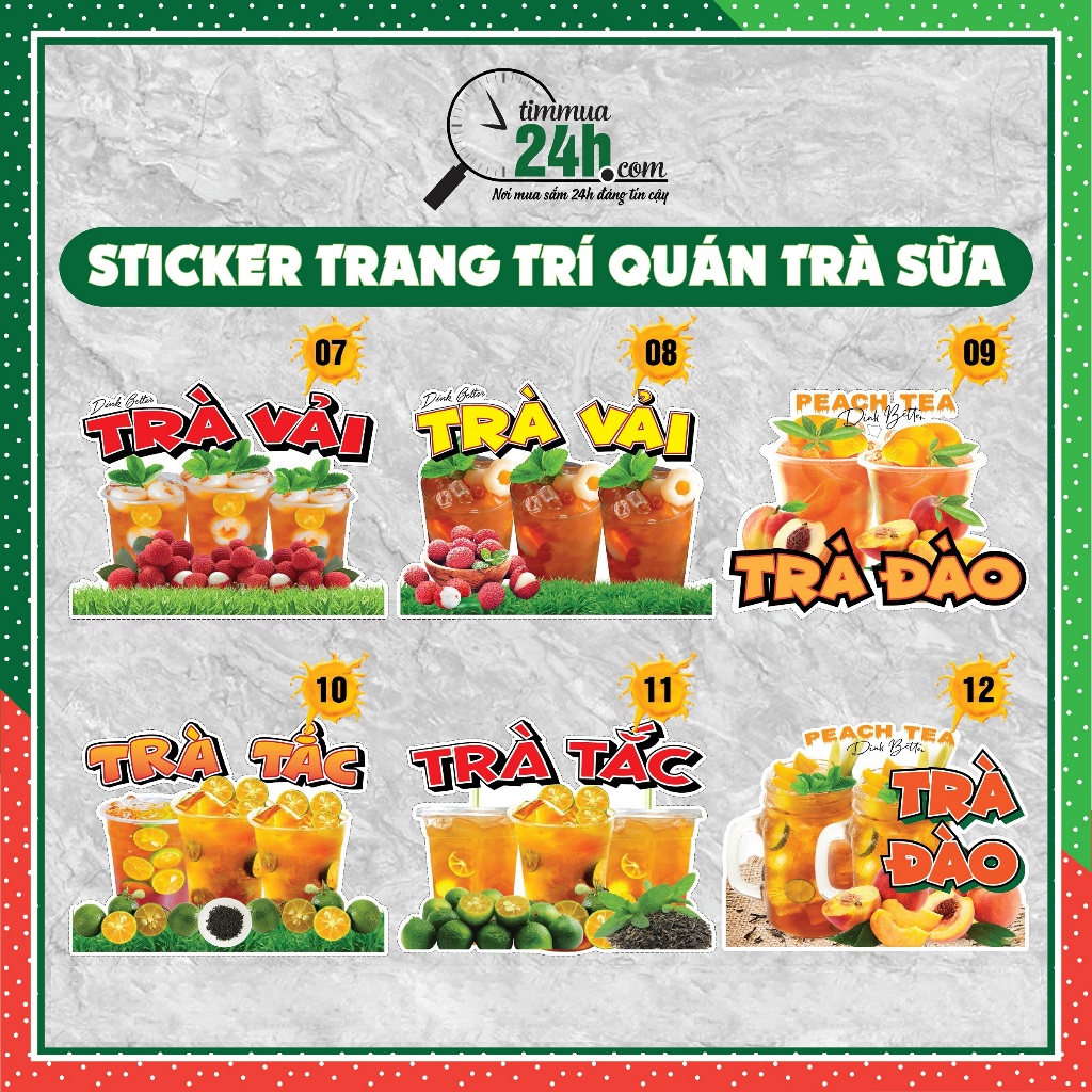 Sticker dán tường, trang trí bảng hiệu, decor quán trà sữa, trà chanh ...