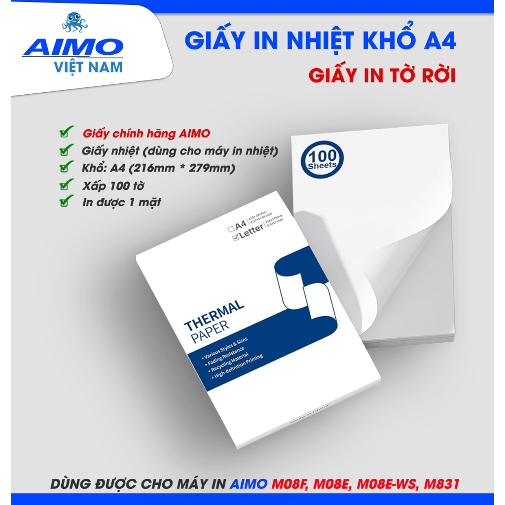 Giấy In Nhiệt Khổ A4, KT-RM10-A4 (Sử dụng cho máy in M08F) [GIẤY CHÍNH HÃNG AIMO] | Shopee Việt Nam
