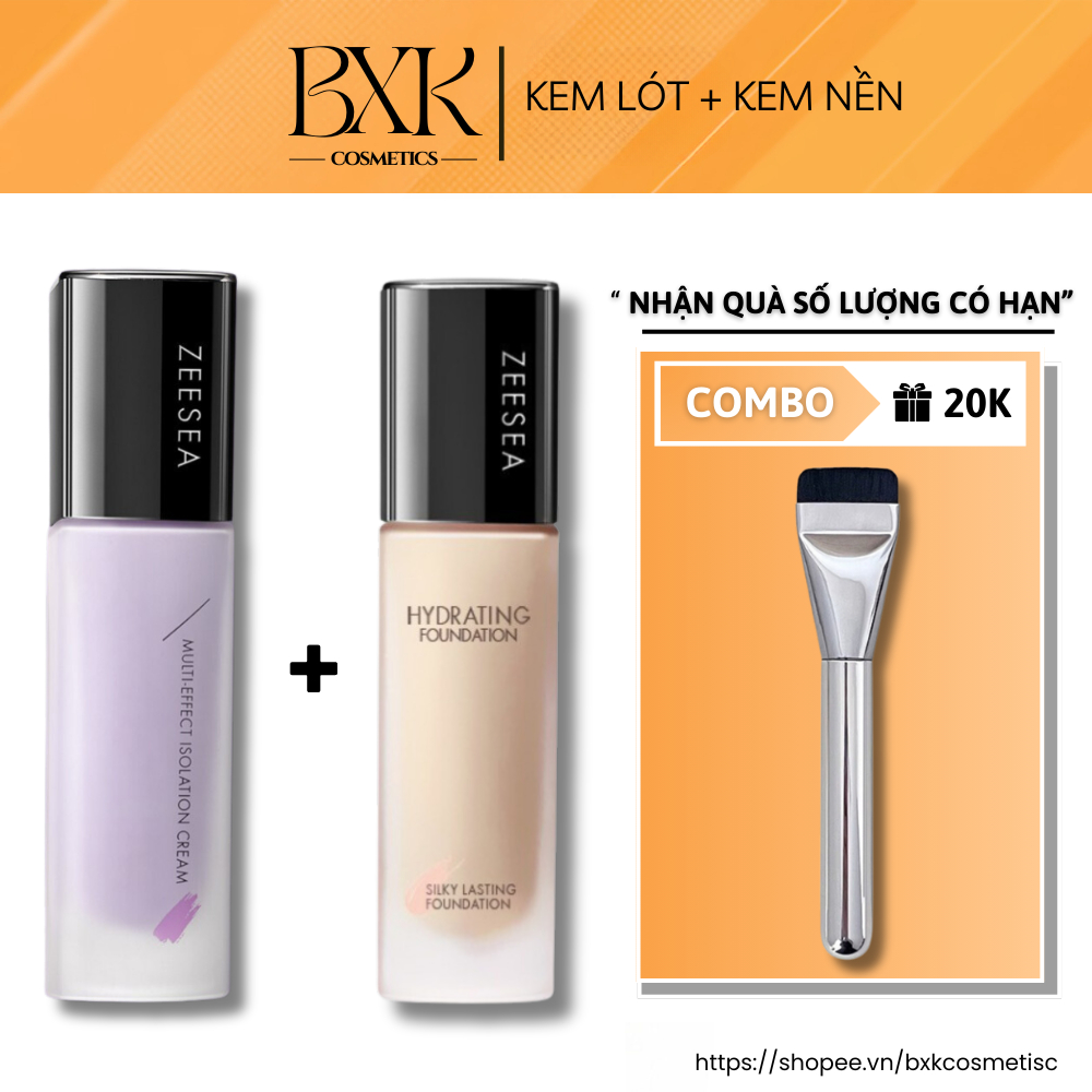 [COMBO] Kem lót lọ 30g, Kem nền lọ 30g ZEESEA kiềm dầu dưỡng ẩm nâng tone da TẶNG CỌ DẸT TÁN NỀN ...
