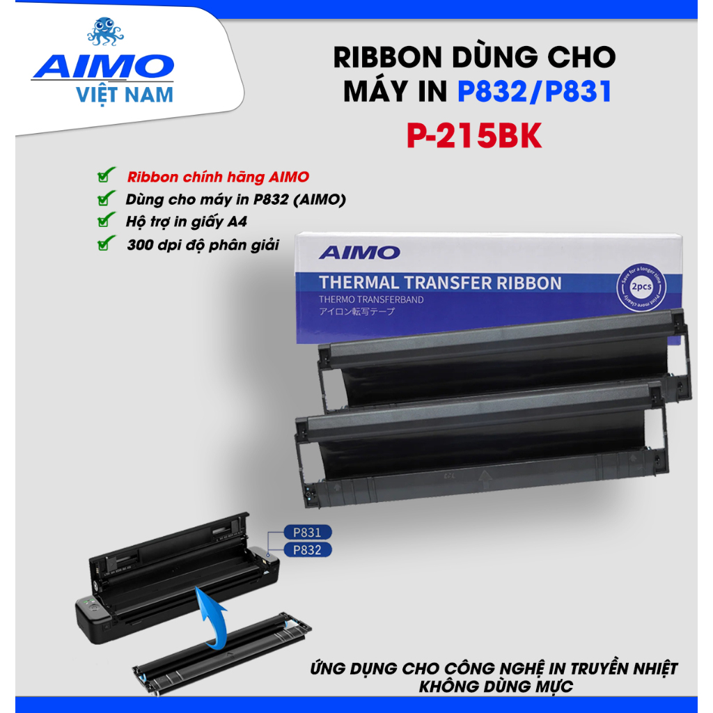 Hộp Ribbon P-215BK - Dùng cho máy in Aimo P831 I P832 (1 hộp có 2 ống ...