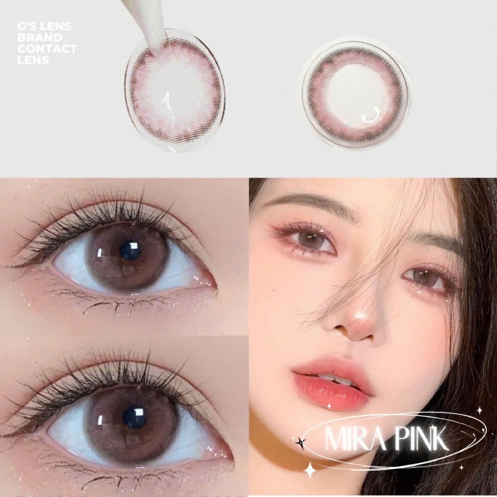 Kính áp tròng Gslens MIRA PINK xám hồng đất tự nhiên lens cận 6 tháng G ...