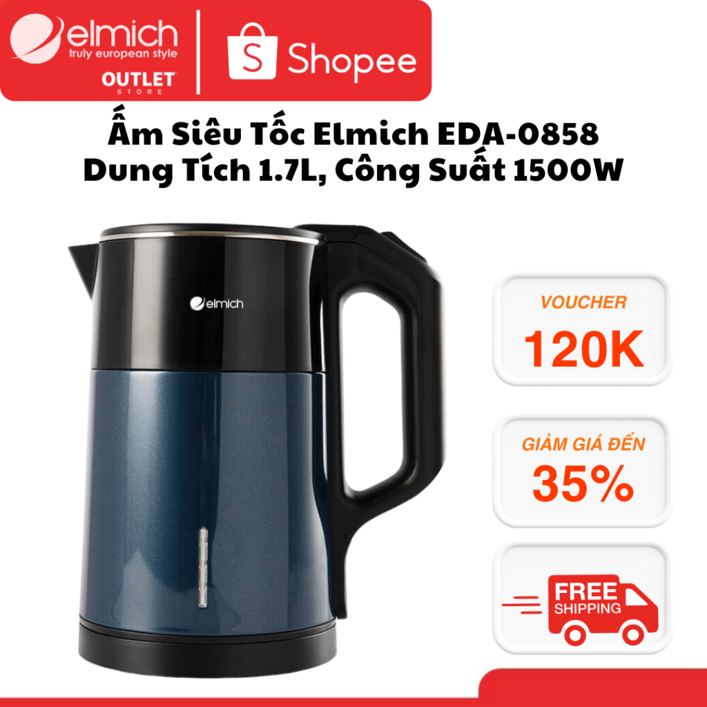 Ấm Siêu Tốc Elmich EDA-0858 (Dung Tích 1.7L, Công Suất 1500W, Cấu Tạo 2 ...