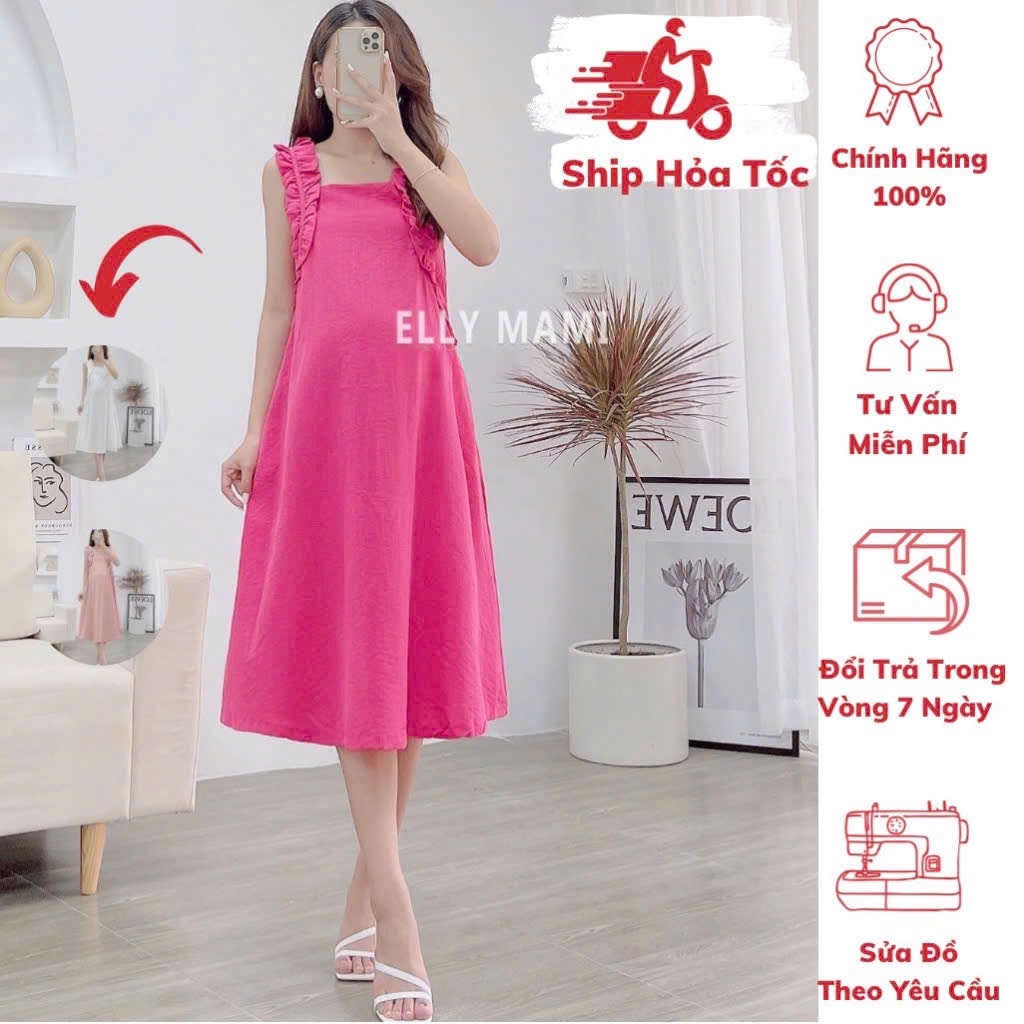 [BEST SELLER] ( 40kg - 65kg ) Đầm Bầu , Suông 2 Dây Bèo Điệu, Cúc Sau ...