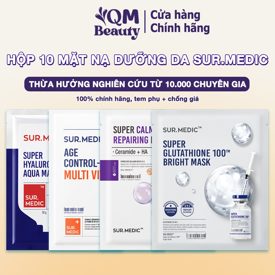 Hộp 10 mặt nạ SurMedic Bright Glutathione Mask dưỡng trắng sáng da Hàn ...