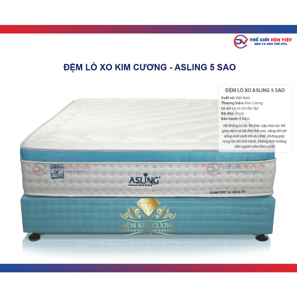 ĐỆM LÒ XO KIM CƯƠNG ASLING 5 SAO Dày 31cm - Chính Hãng | Shopee Việt Nam
