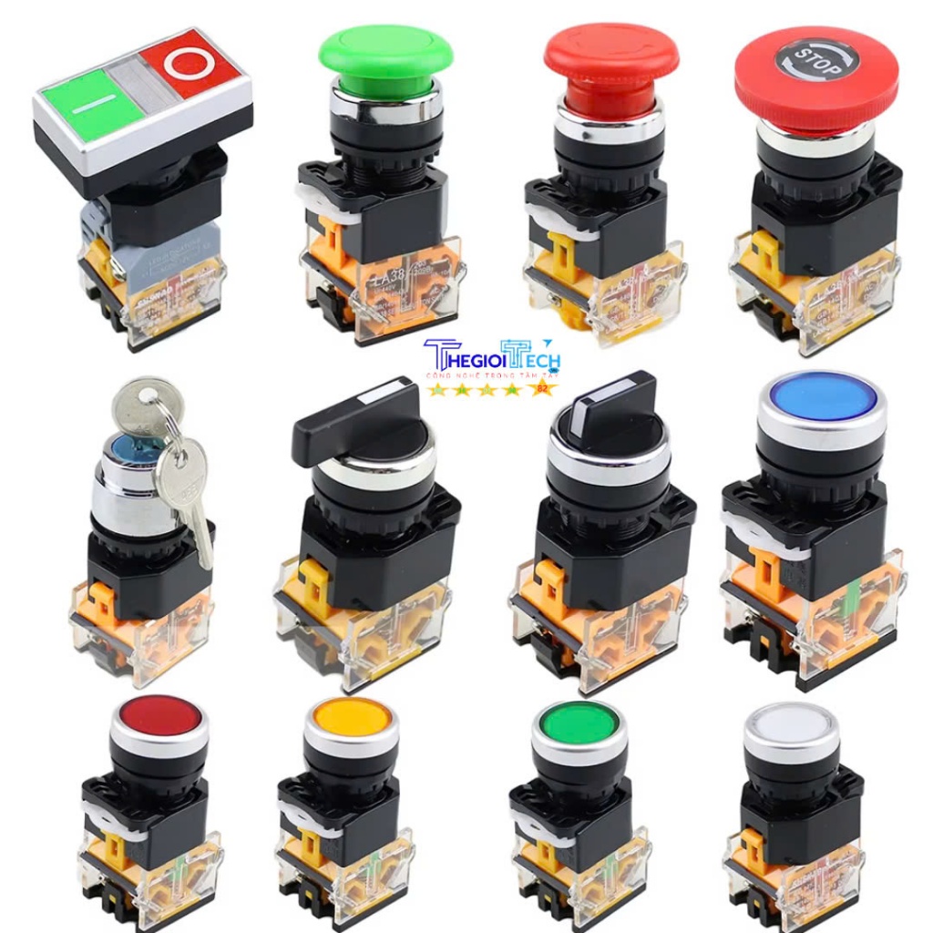 TH LA38 công tắc xoay 2 3 vị trí, nút nhấn đề, nhả, nhấn giữ, không đèn, có đèn xanh đỏ vàng phi ...