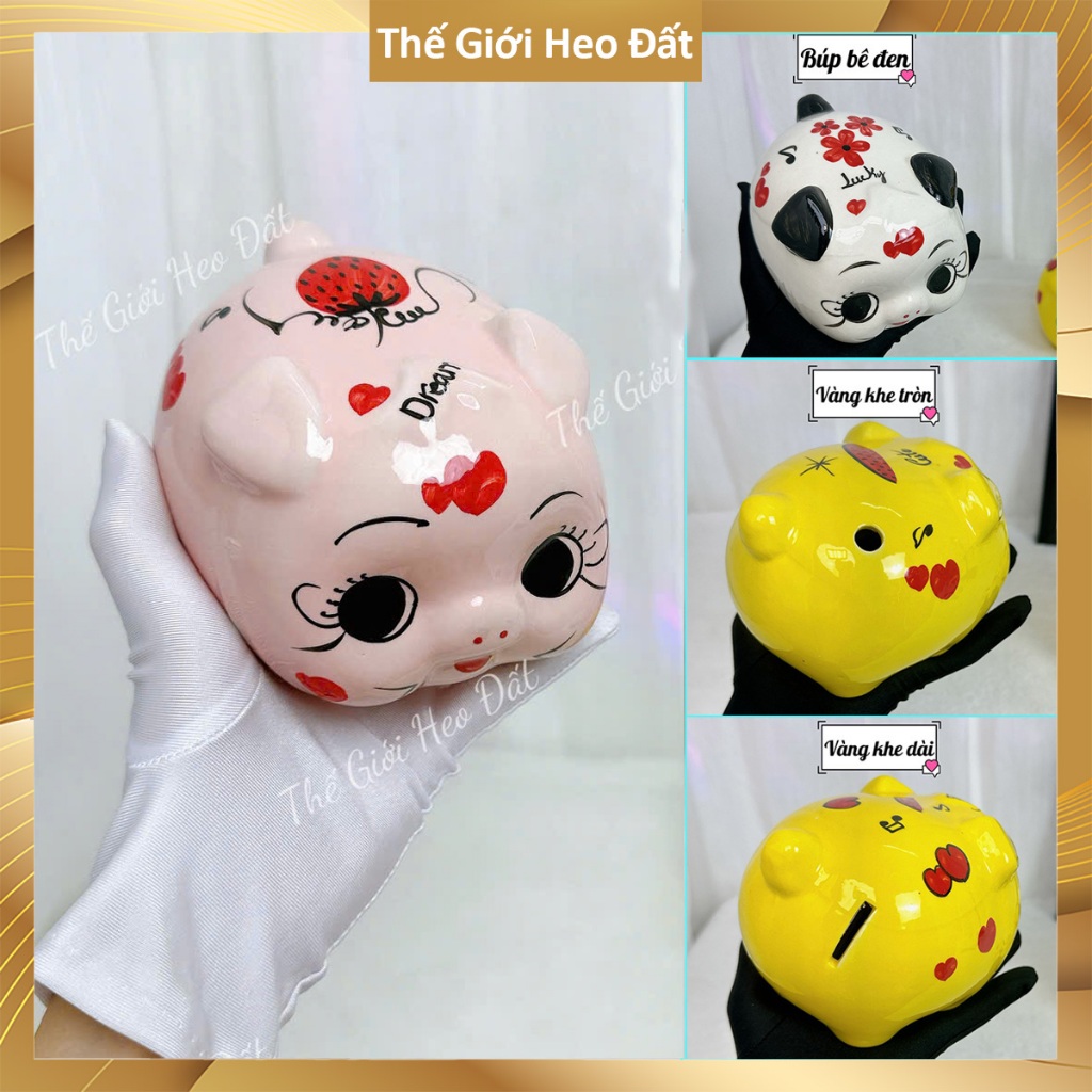 Heo đất mini lỗ tròn và dài, lợn tiết kiệm sứ size nhỏ dễ thương để bàn ...