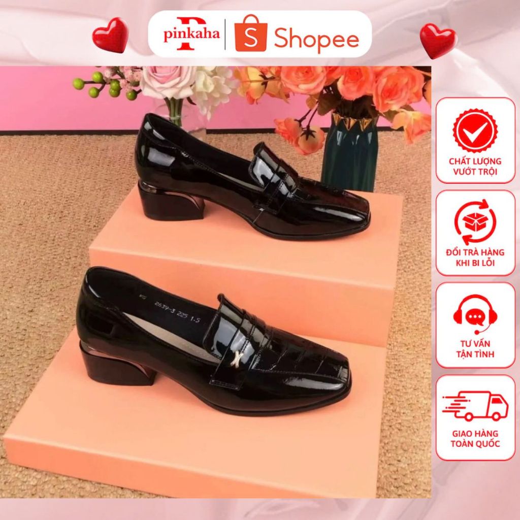 Giày cao gót da bóng mũi vuông PINKAHA thời trang cho nữ Siêu đẹp HM01 ...