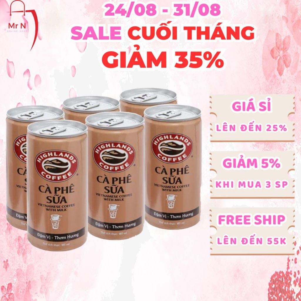 Lốc 6 lon Cà phê sữa Highlands Coffee 185ml / lon (6 lon x 185ml ...