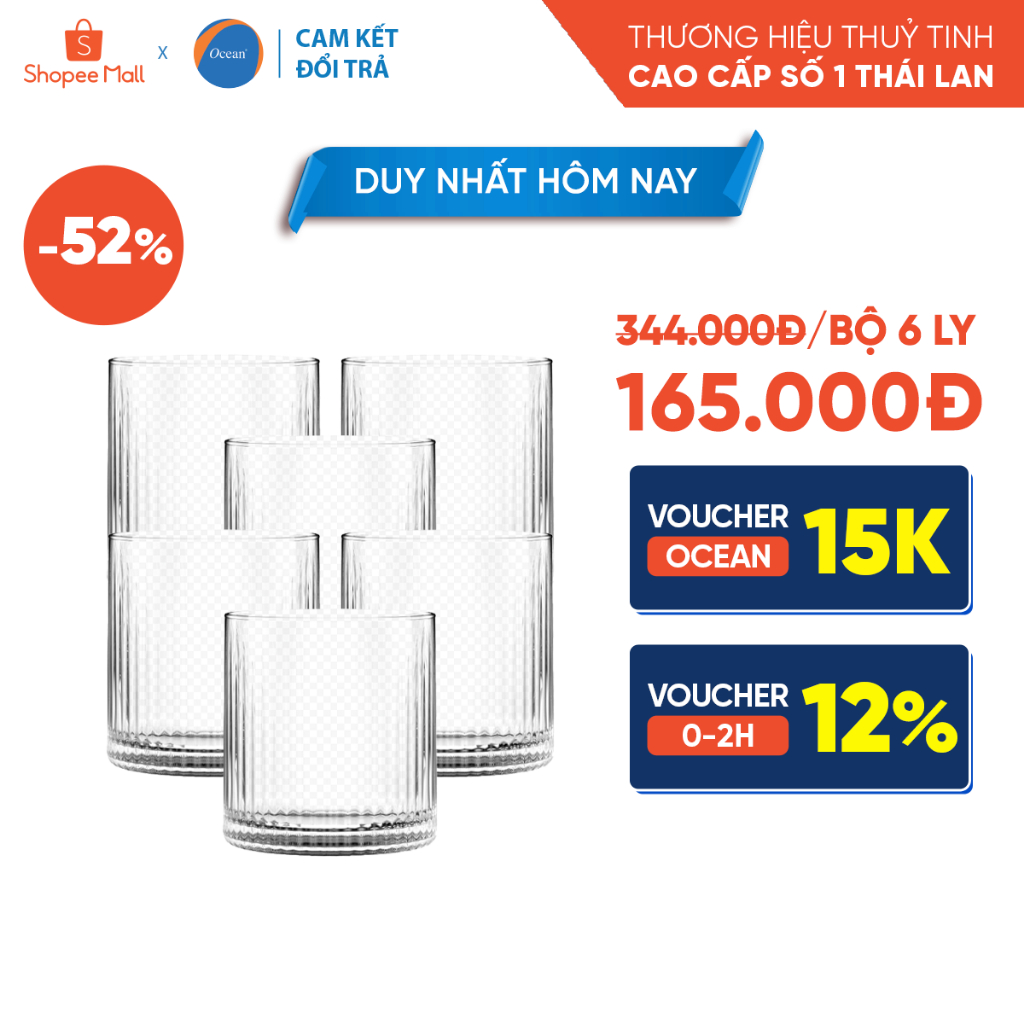 [SẢN PHẨM MỚI] [Cam Kết Đổi Trả Nếu Vỡ] Bộ 6 ly thủy tinh Ocean Pulse Double Rock 355ml - Chính ...
