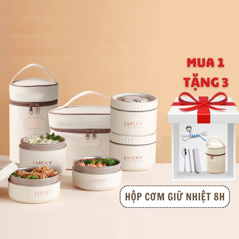 Hộp đựng cơm giữ nhiệt văn phòng lúa mạch Lunch box 3 tầng Inox 304 ...