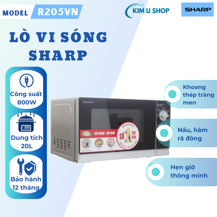 Lò vi sóng cơ Sharp R-205VN dung tích 20L - Chính hãng Sharp bảo hành 12 tháng | Shopee Việt Nam