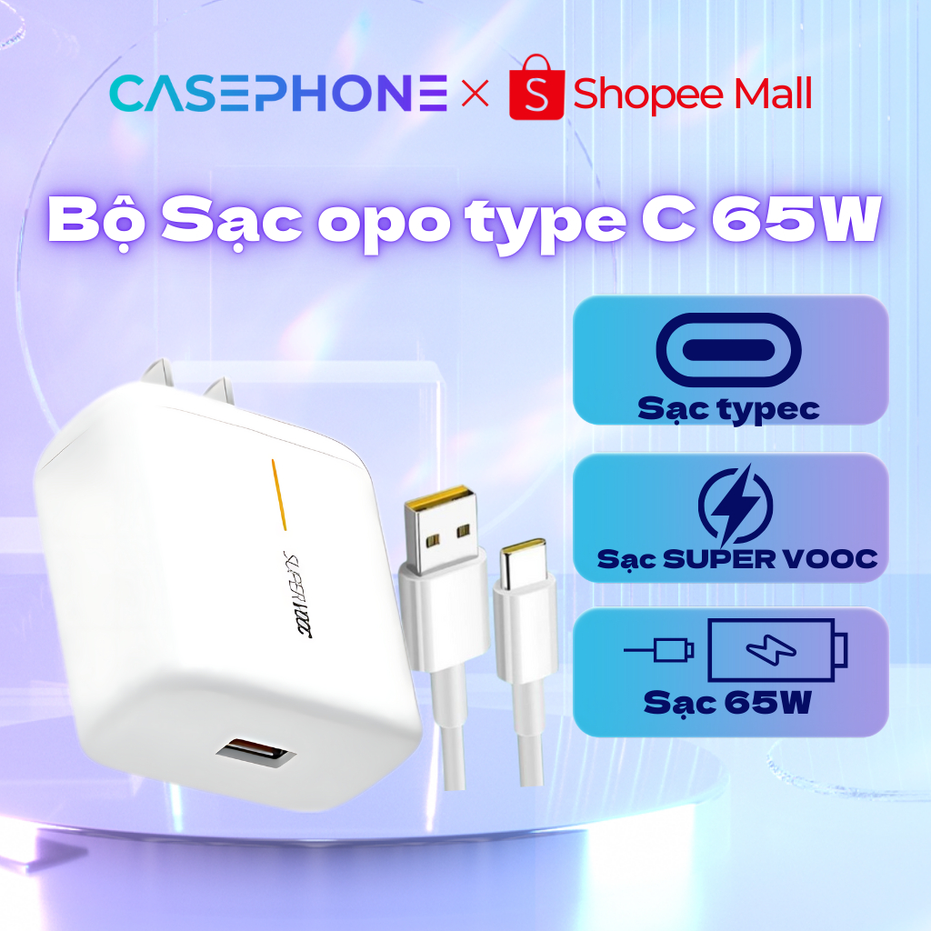 Bộ Sạc Type C PD 65W SUPER VOOC 2.0 - Tương Thích Oppo Find X2, Reno5, Realm 7 Pro, Reno4 Pro ...