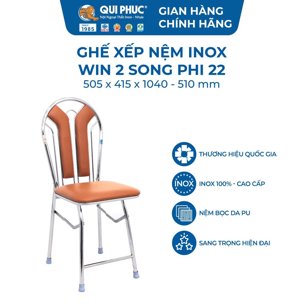 Combo 2 Ghế Xếp Nệm Inox WIN Phi 22 - Chính Hãng Qui Phúc - Ghế Gấp Gọn Chịu Lực Tốt, Inox 201 ...