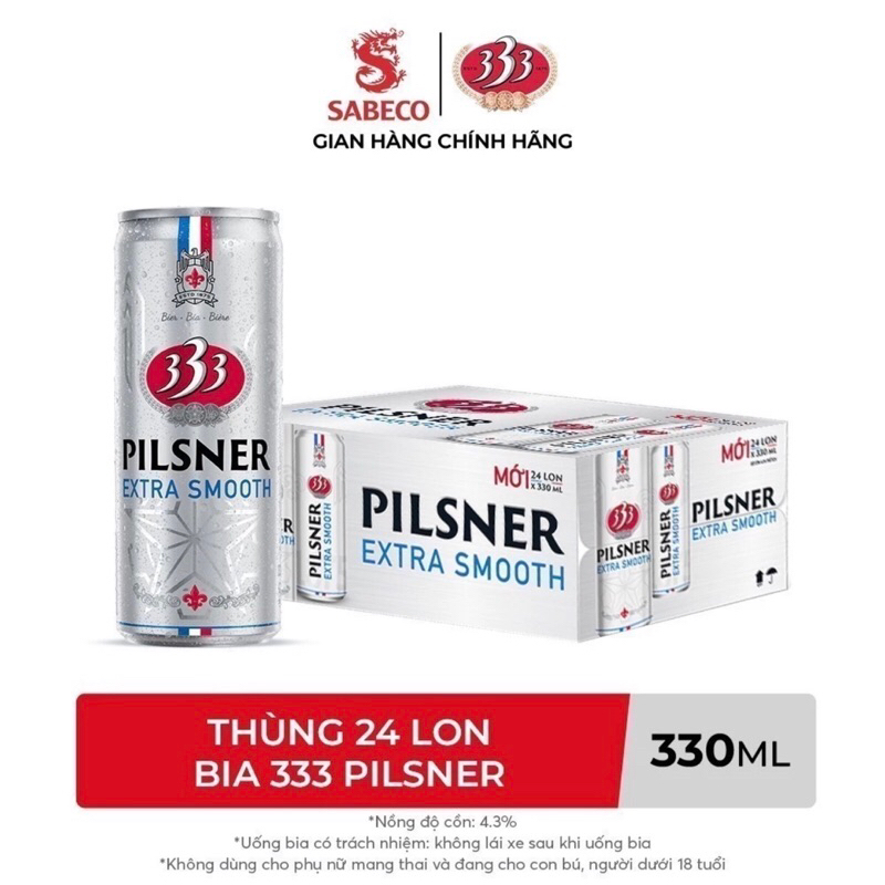 [HỎA TỐC HCM] Thùng 24 Lon Bia 333 Pilsner Extra Smooth (330ml) | Shopee Việt Nam