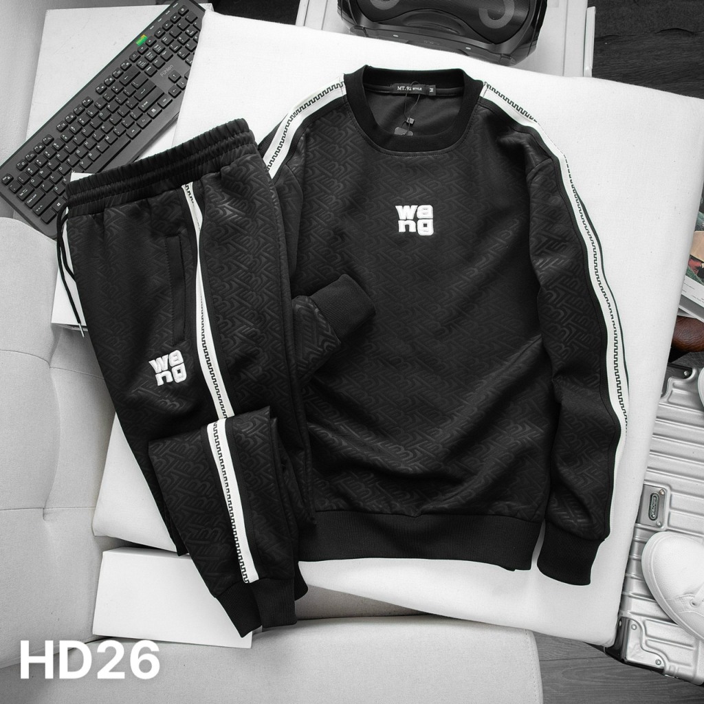 Bộ nỉ thu đông cổ tròn BN08 logo thêu in vân chìm cực kì đẹp | Shopee ...