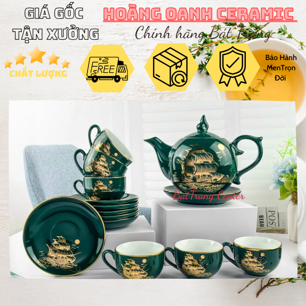 (6 MẪU)Bộ Ấm Chén Pha Trà Bát Tràng -Dáng Chóp,men xanh Cửu Long,vẽ ...
