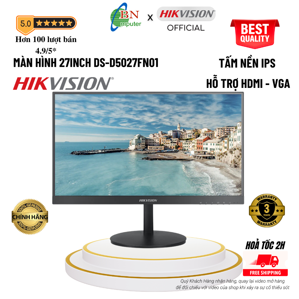 Màn hình Hikvision DS-D5027F2-2P2 27inch27Inch, hỗ trợ HDMI và VGA, tấm nền IPS, bảo hành 36 ...