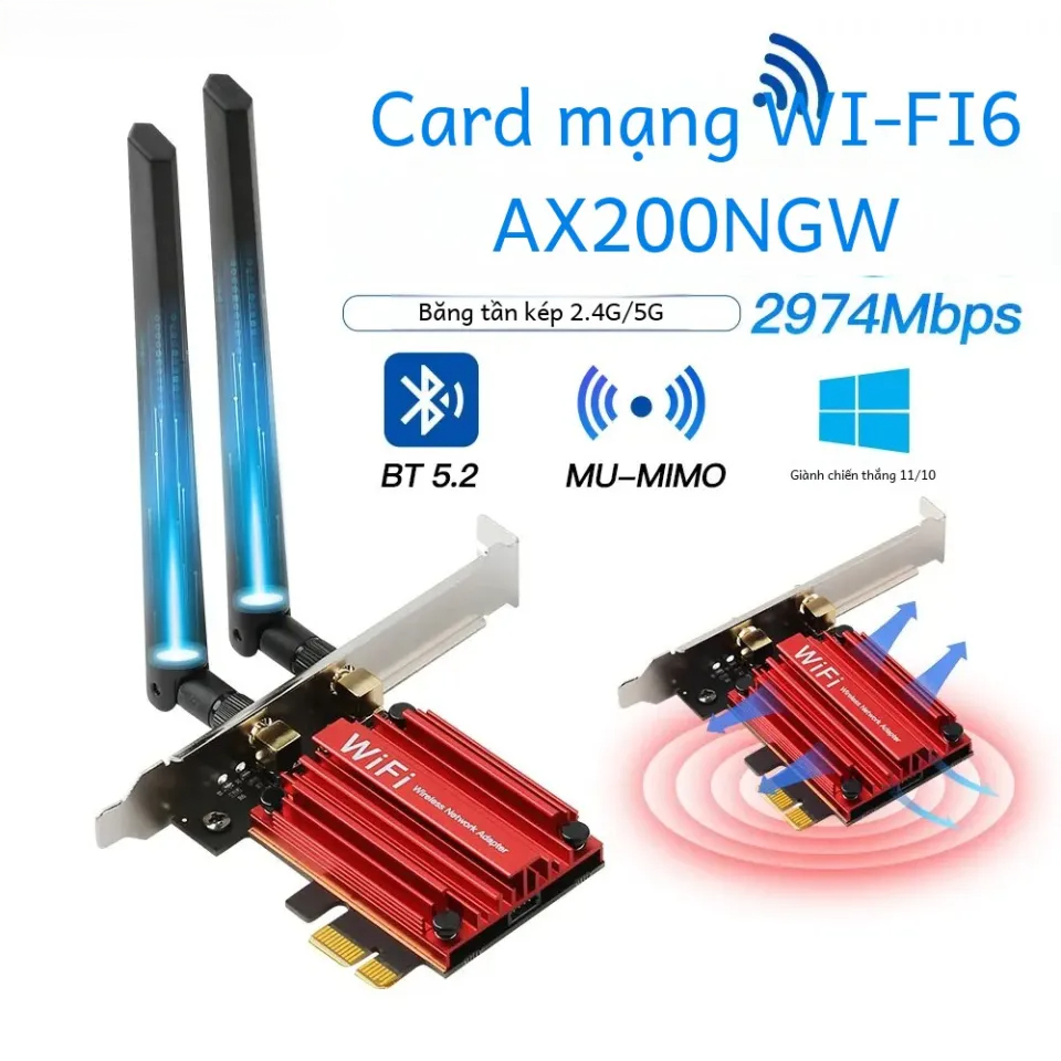 Card wifi 6 AX3000 PCIE kit heatsink, Card wifi 6 Intel AX200 PCIe kit ...