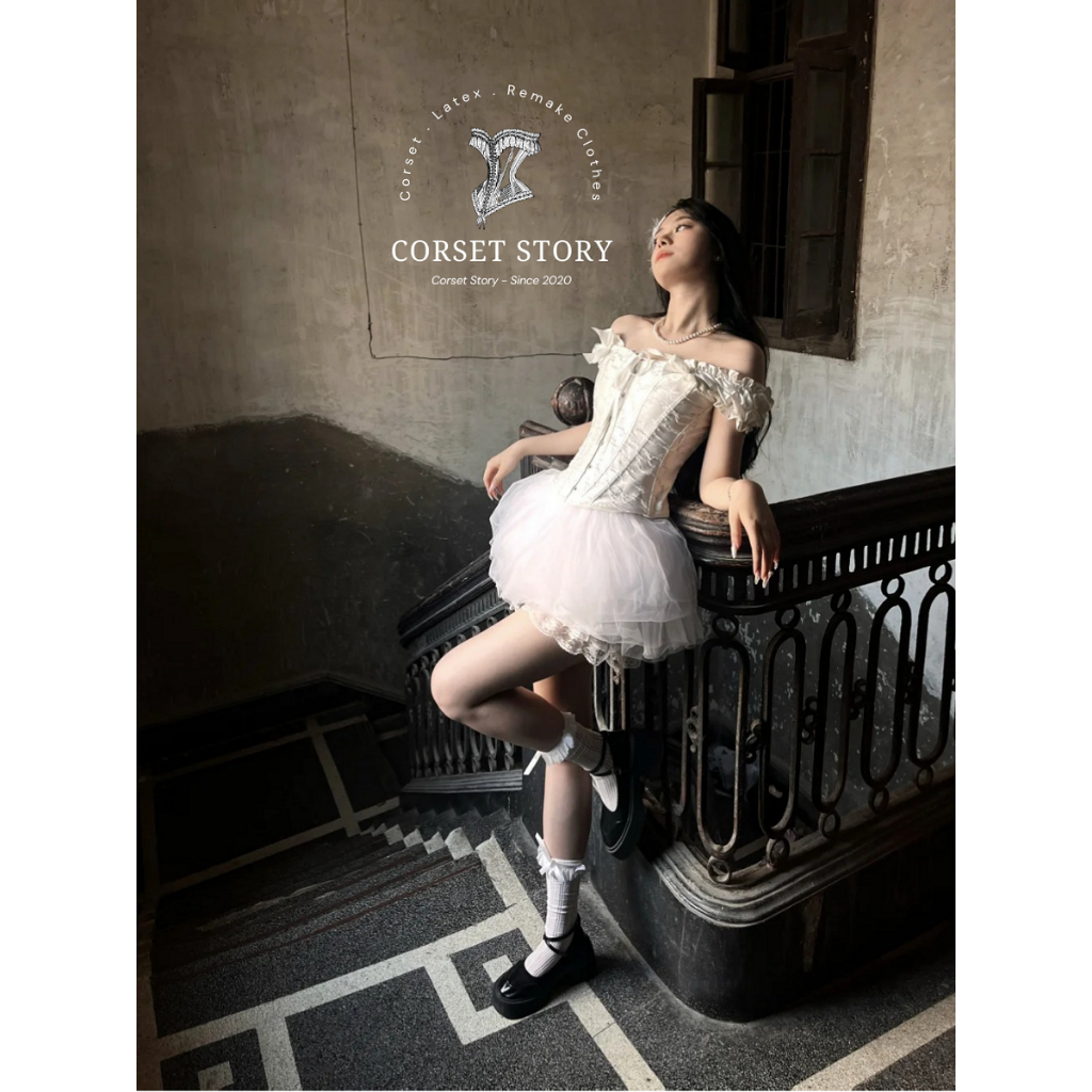 CORSET STORY - Corset Rosamia lụa họa tiết hoa cổ điển nổi trễ vai che ...