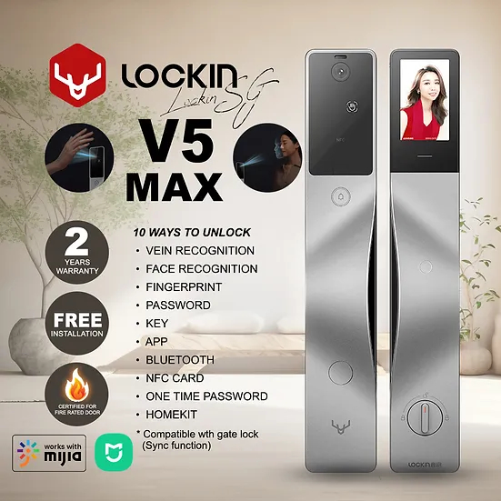 [Bao lắp đặt] Khóa cửa thông minh Lockin V5 Max, nhận diện Face ID, tĩnh mạch, tích hợp Homekit ...