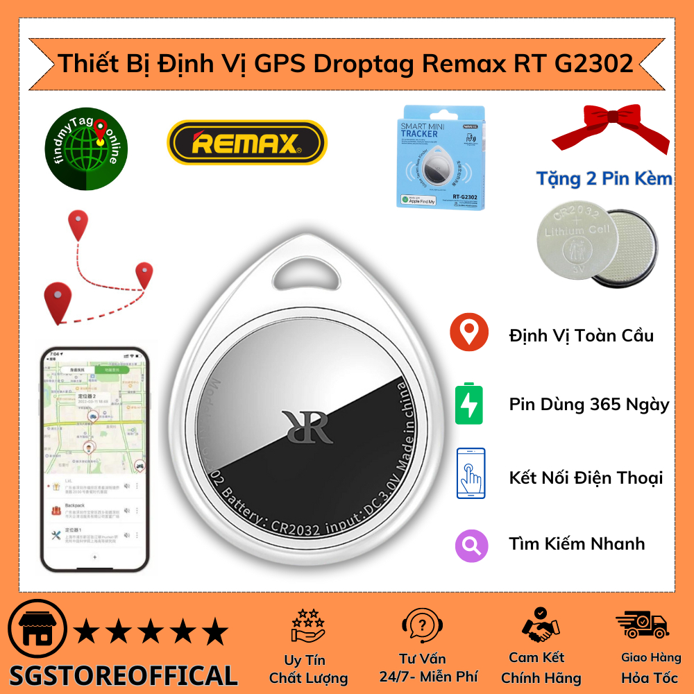 Thiết bị định vị GPS Droptag Remax RT G2302 Theo dõi oto, Xe máy, thú cưng, Trẻ em tránh thất ...