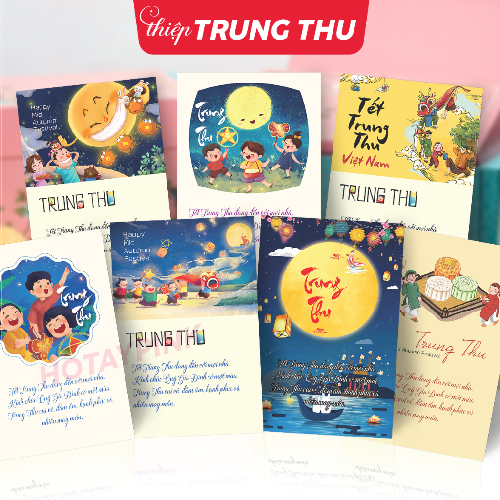 Combo 12 mẫu Thiệp trung thu 1 mặt kt 9,5x14,5cm bộ SP BO10 | Shopee Việt Nam