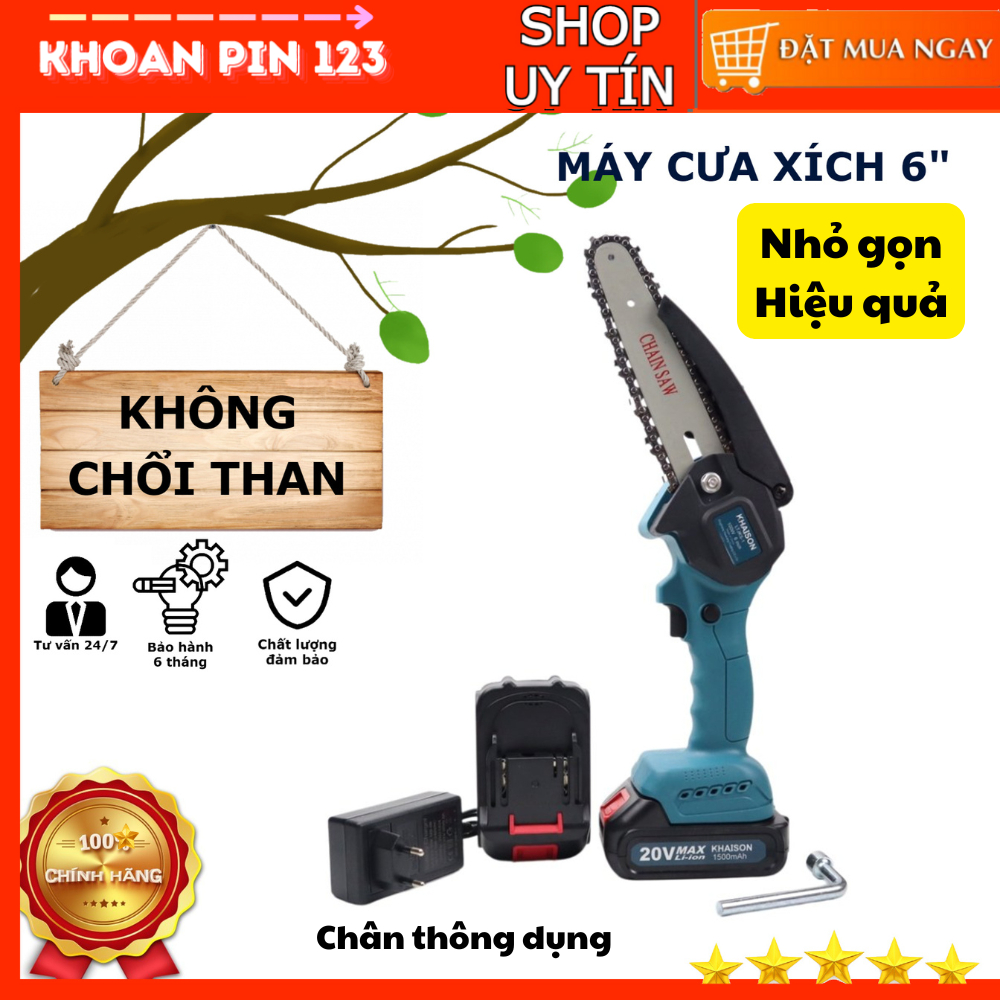 Máy cưa xích cưa gỗ cầm tay 6 inch 20v không chổi than Khaison | Shopee ...