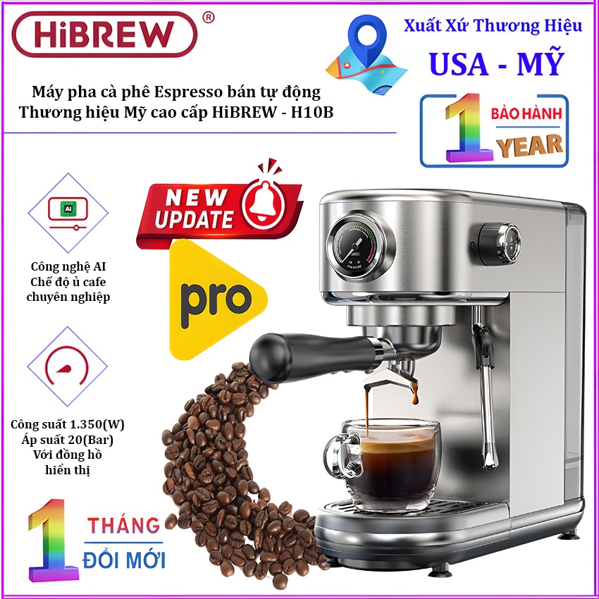 [ Bản nâng cấp] Máy pha cà phê bán tự động Espresso, Cappuccino, Latte. Thương hiệu Mỹ cao cấp ...